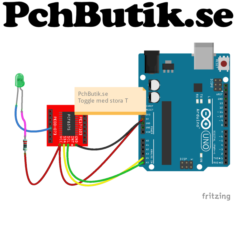 I2C expander till 16 pinnar, passar Arduino